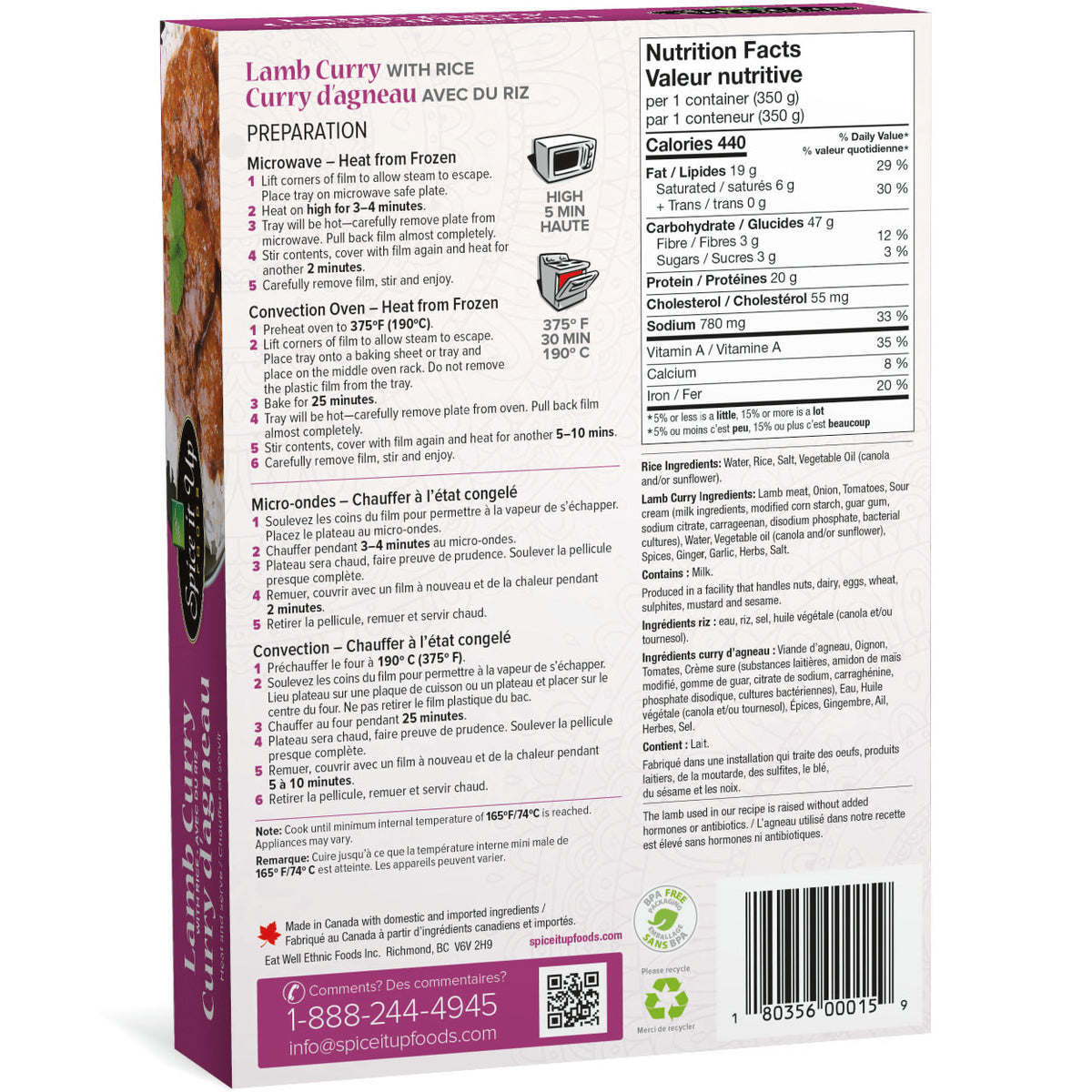 Lamb Curry with Rice – Spice it Up Foods / Tarka Foods